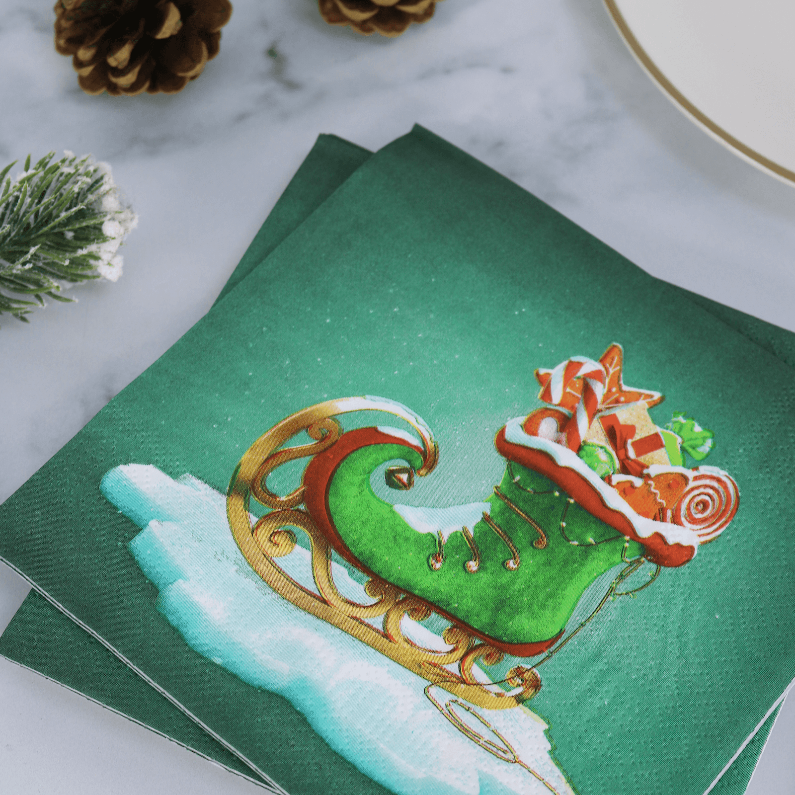 Green Elf Boot Paper Napkins – 20 Pack, Christmas Table Decor – XS ...