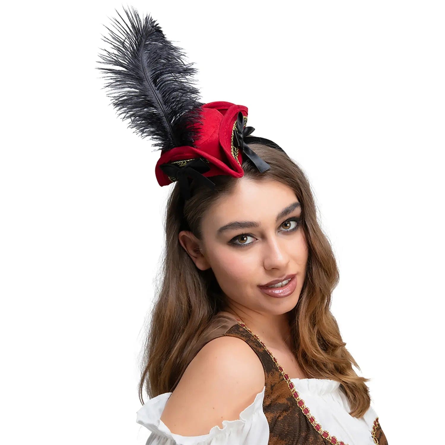 Buy Deluxe Mini Pirate Hat Red Black Feather Bow Headband | XS Stock ...
