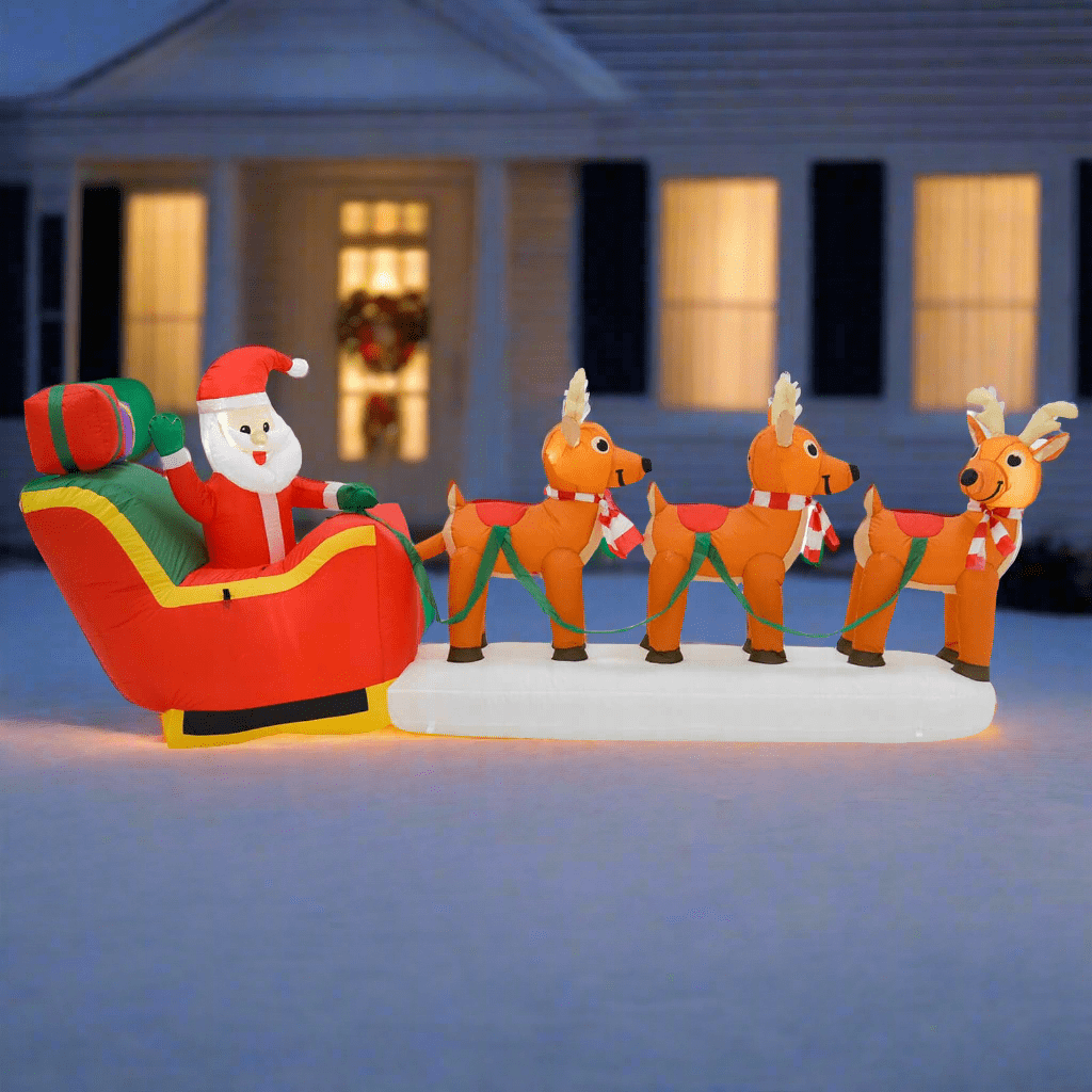 Buy 10ft LED Inflatable Santa Sleigh 3 Reindeer | XS Stock – XS-Stock.co.uk