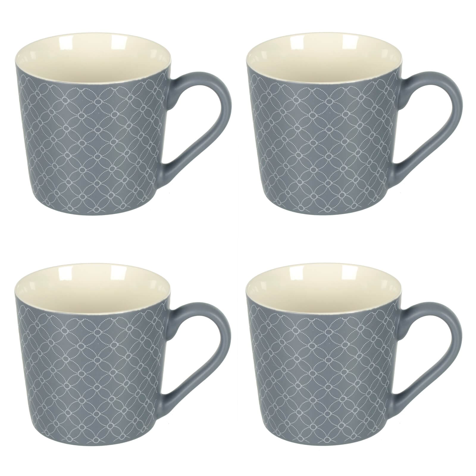 Set of 4 Grey Pattern Stoneware Coffee Mugs Tea Cups – XS-Stock.co.uk