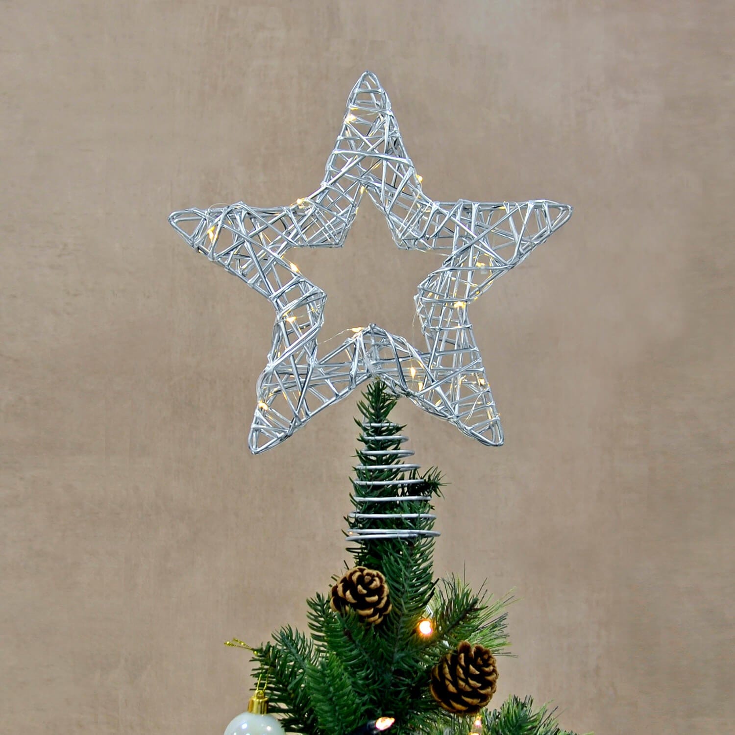 Mr Crimbo Pre-Lit Silver Metal Star Christmas Tree Topper Warm White ...