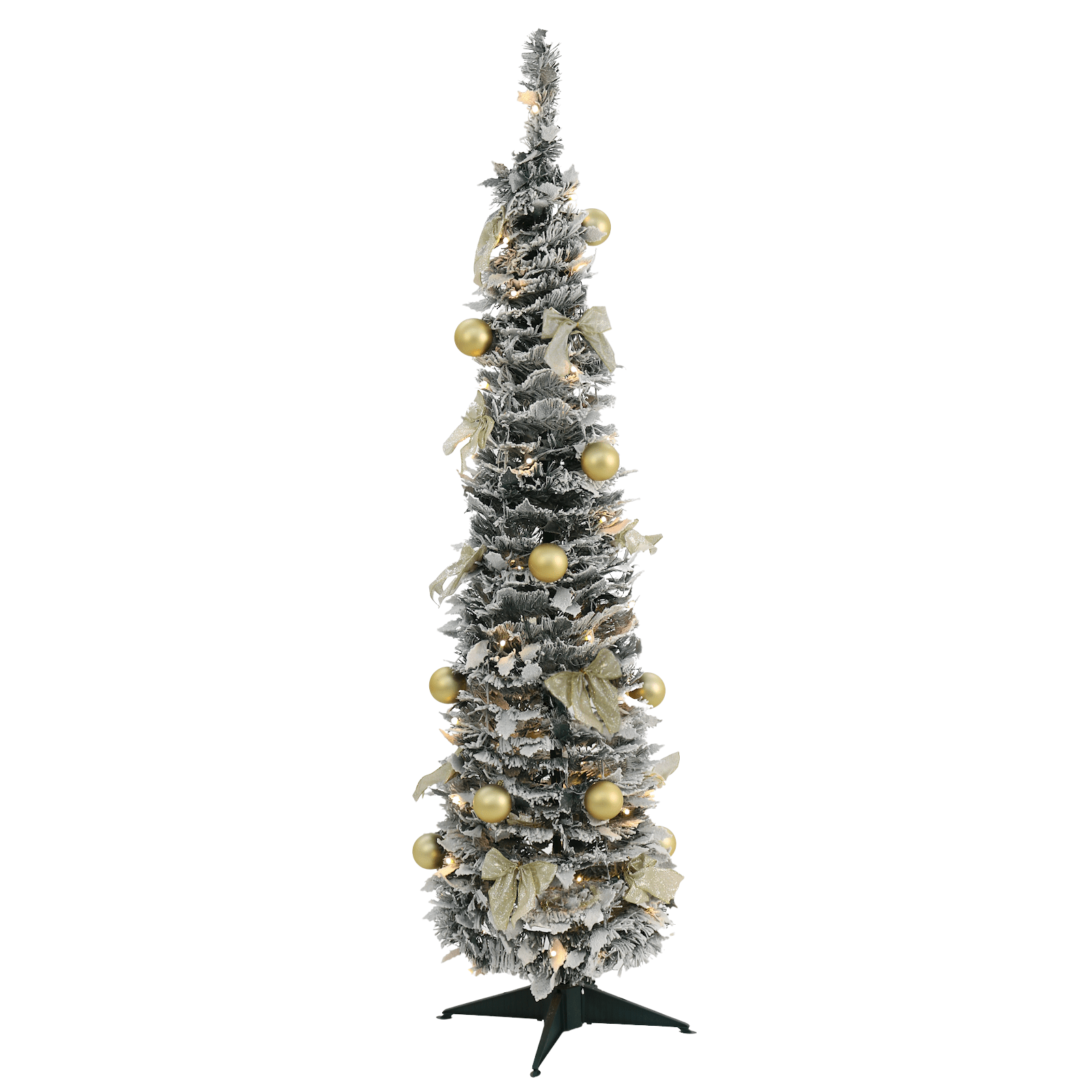 5ft Pop Up Pre-Lit Decorated Flocked Christmas Tree Gold Bow Baubles ...