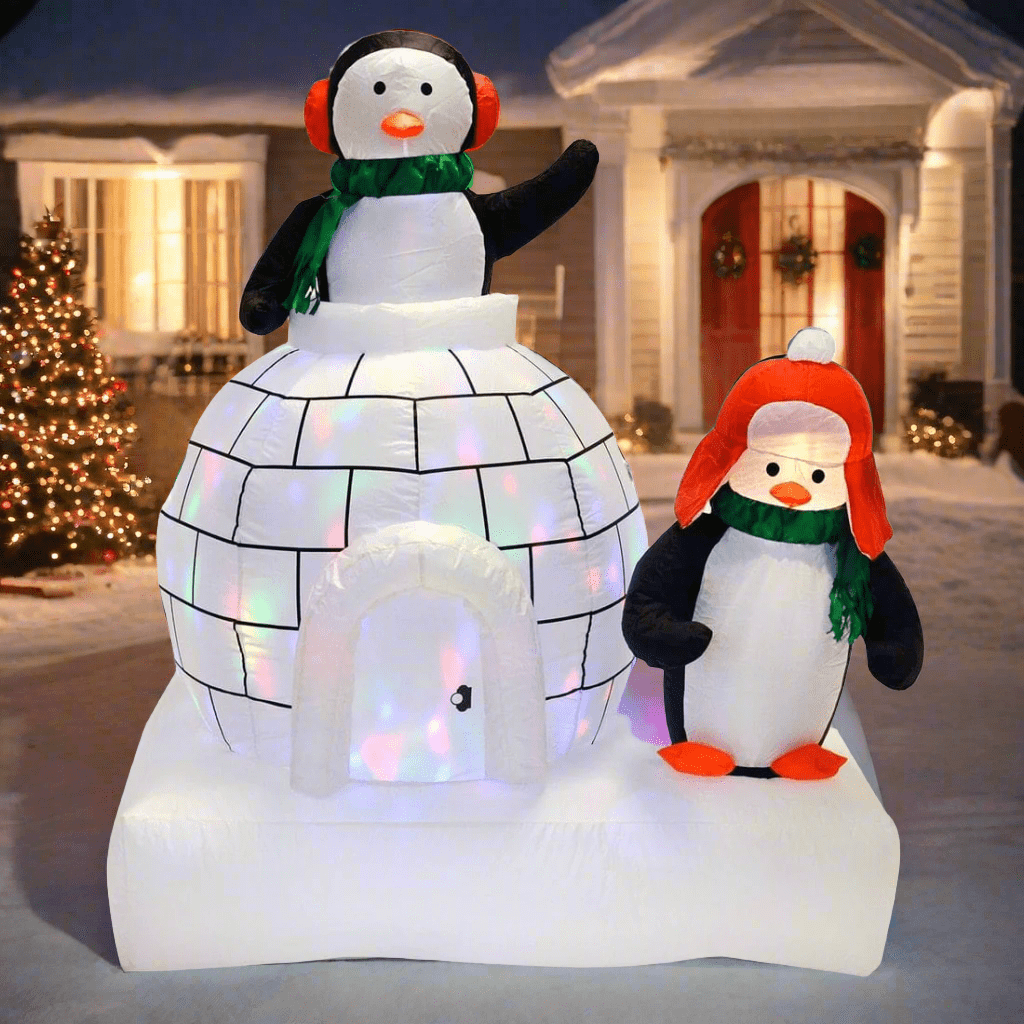 Giant 5ft Inflatable Disco Light Up Penguins Igloo Outdoor Christmas D ...