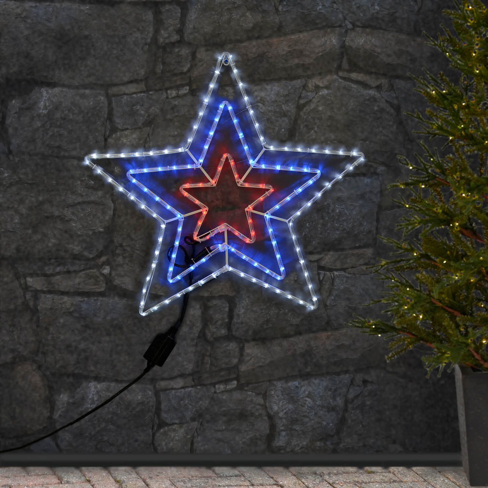Flashing Red/Blue/White Rope Light Star Decoration – XS-Stock.co.uk