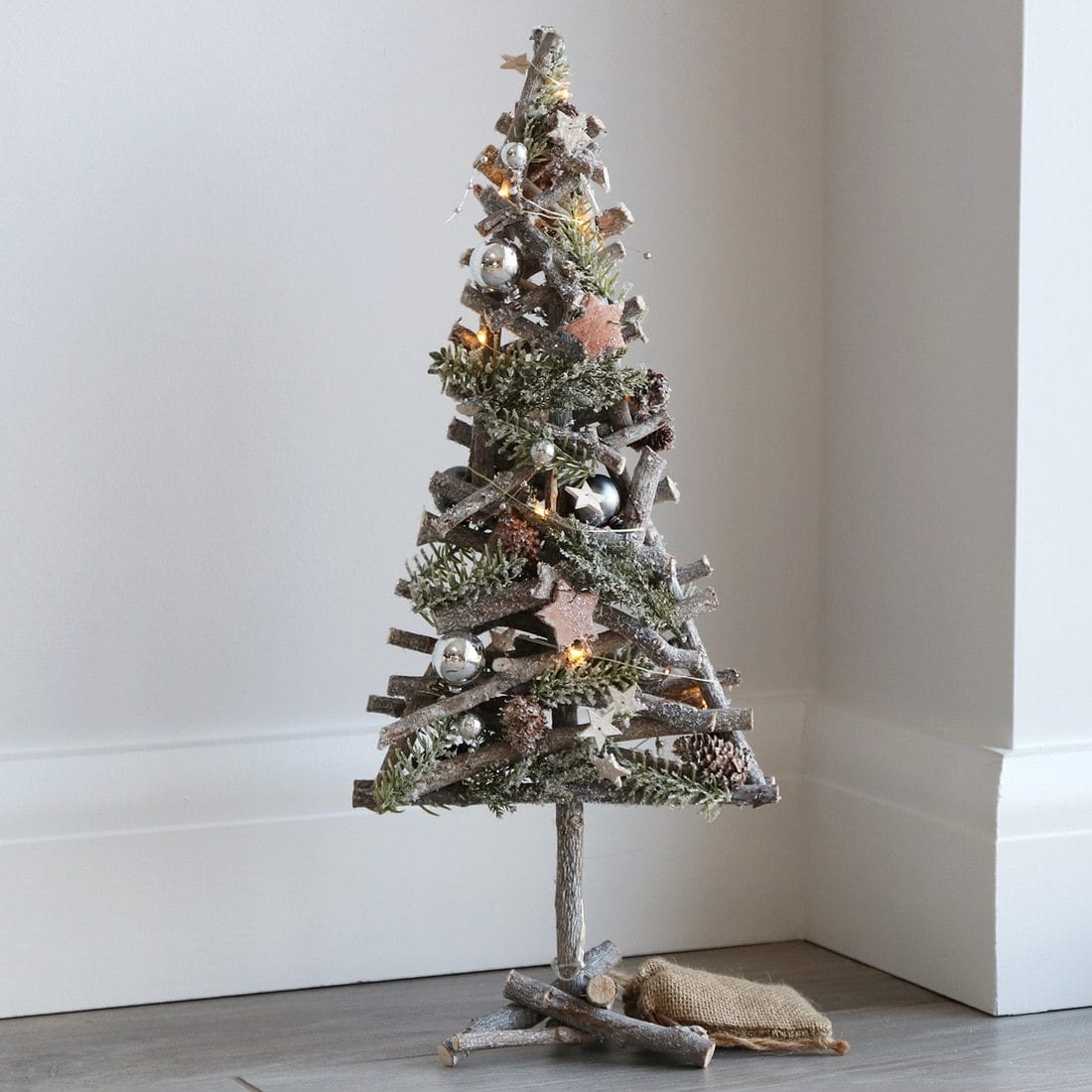 Pre-Lit Wooden Stick Christmas Tree Xmas Decoration 55cm – XS-Stock.co.uk