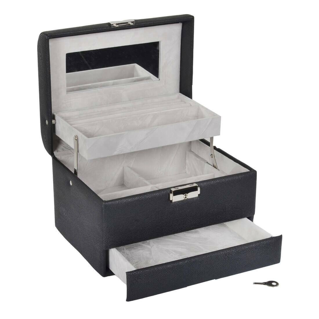Lockable Faux Leather Jewellery Box With Three Drawers – XS-Stock.co.uk